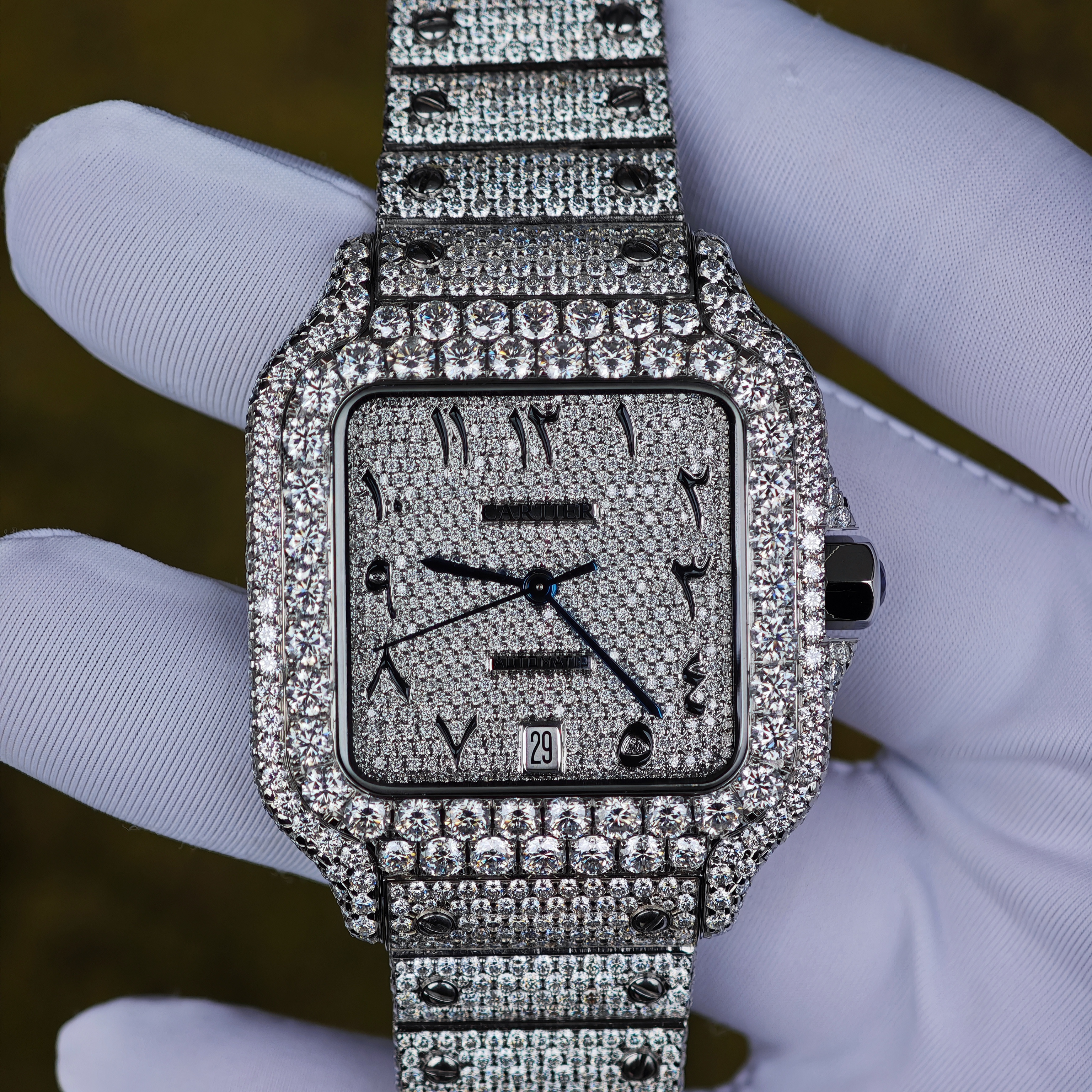 Customized full diamond Cartier Sandus watch, handcrafted with natural ...